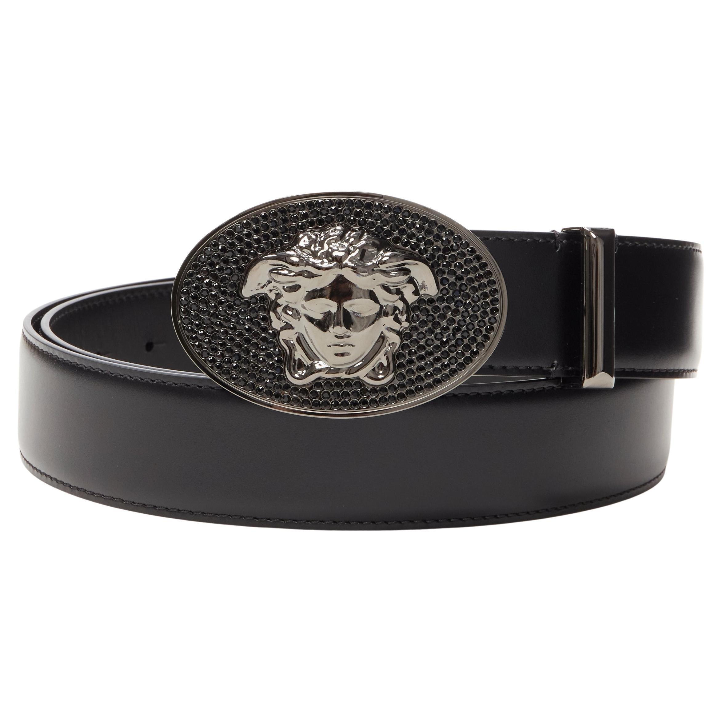 new VERSACE La Medusa crystal silver buckle black leather belt 90cm 34 ...