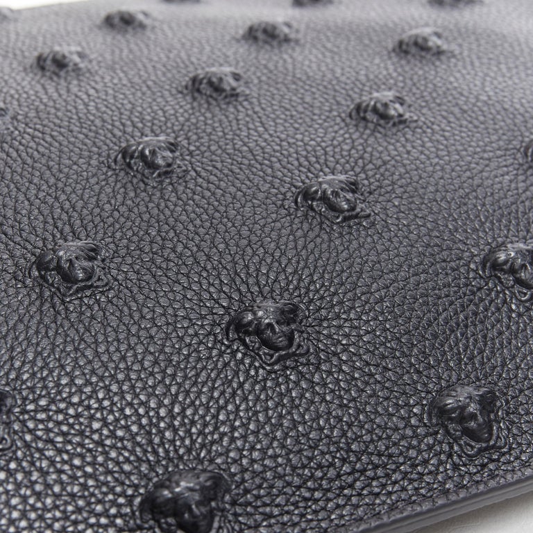 new VERSACE large black pebble leather Medusa studded wristlet pouch ...