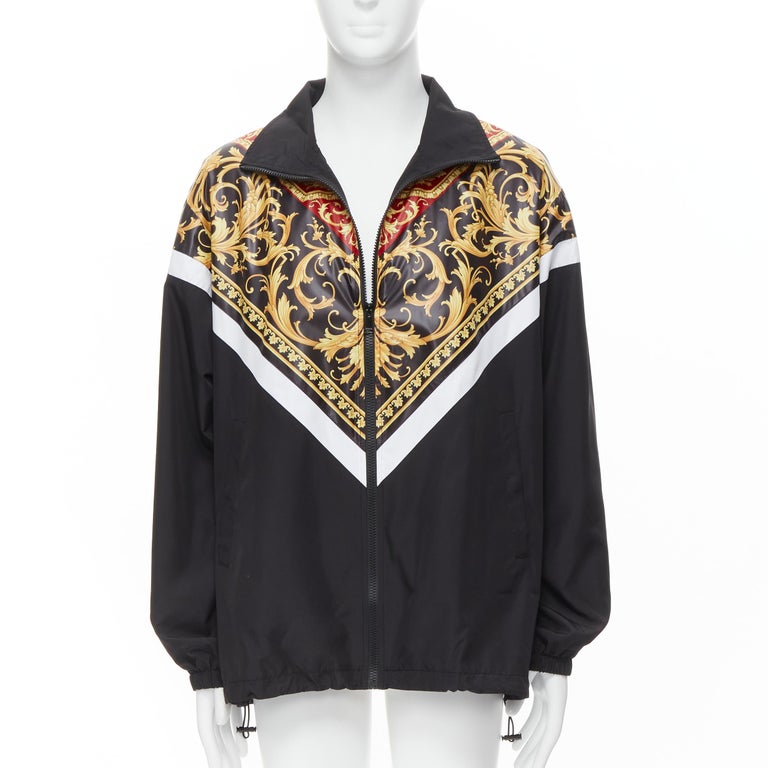 new VERSACE Le Pop Classique black red Barocco print nylon track jacket ...