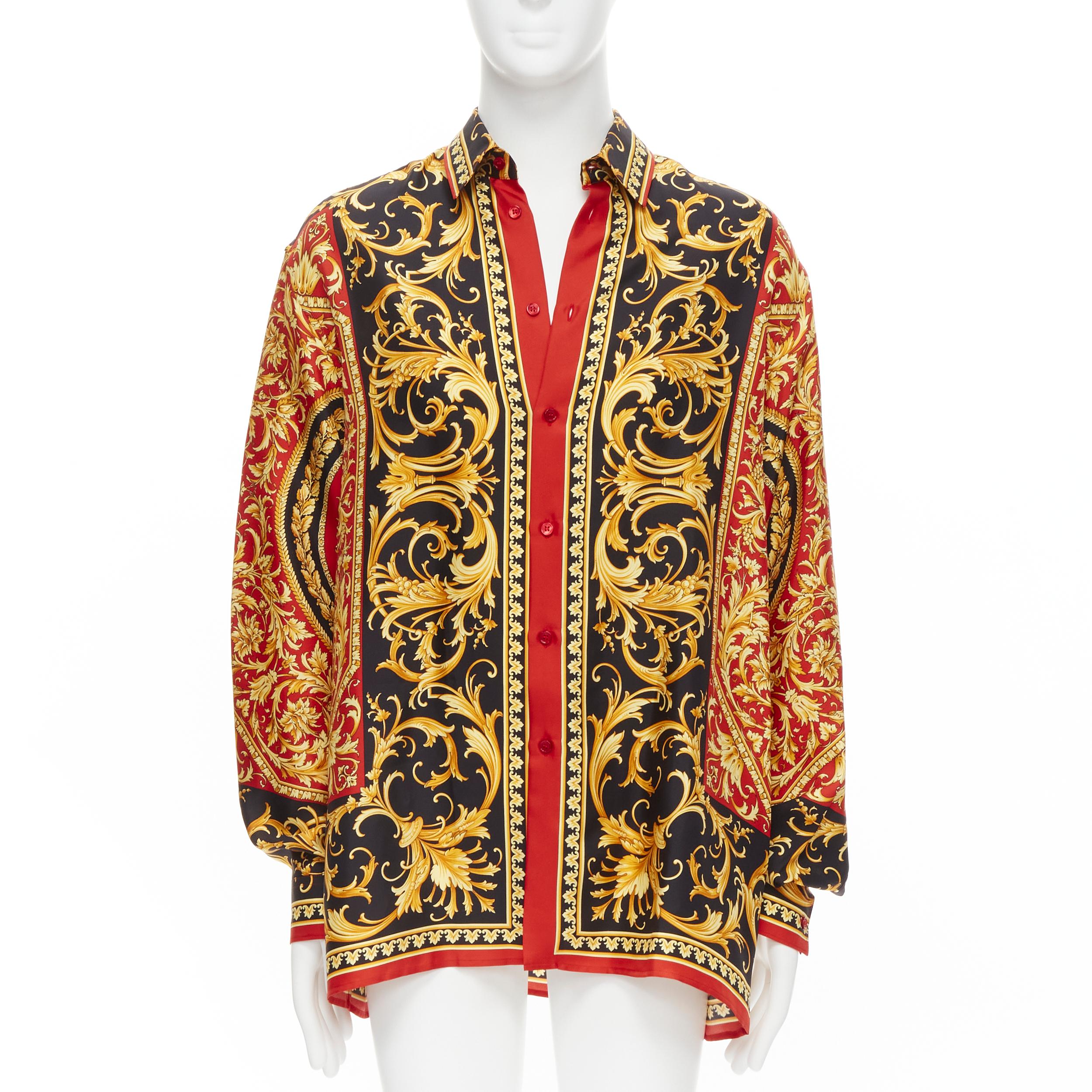 new VERSACE Le Pop Classique Royal Barocco black red gold silk shirt XL ...