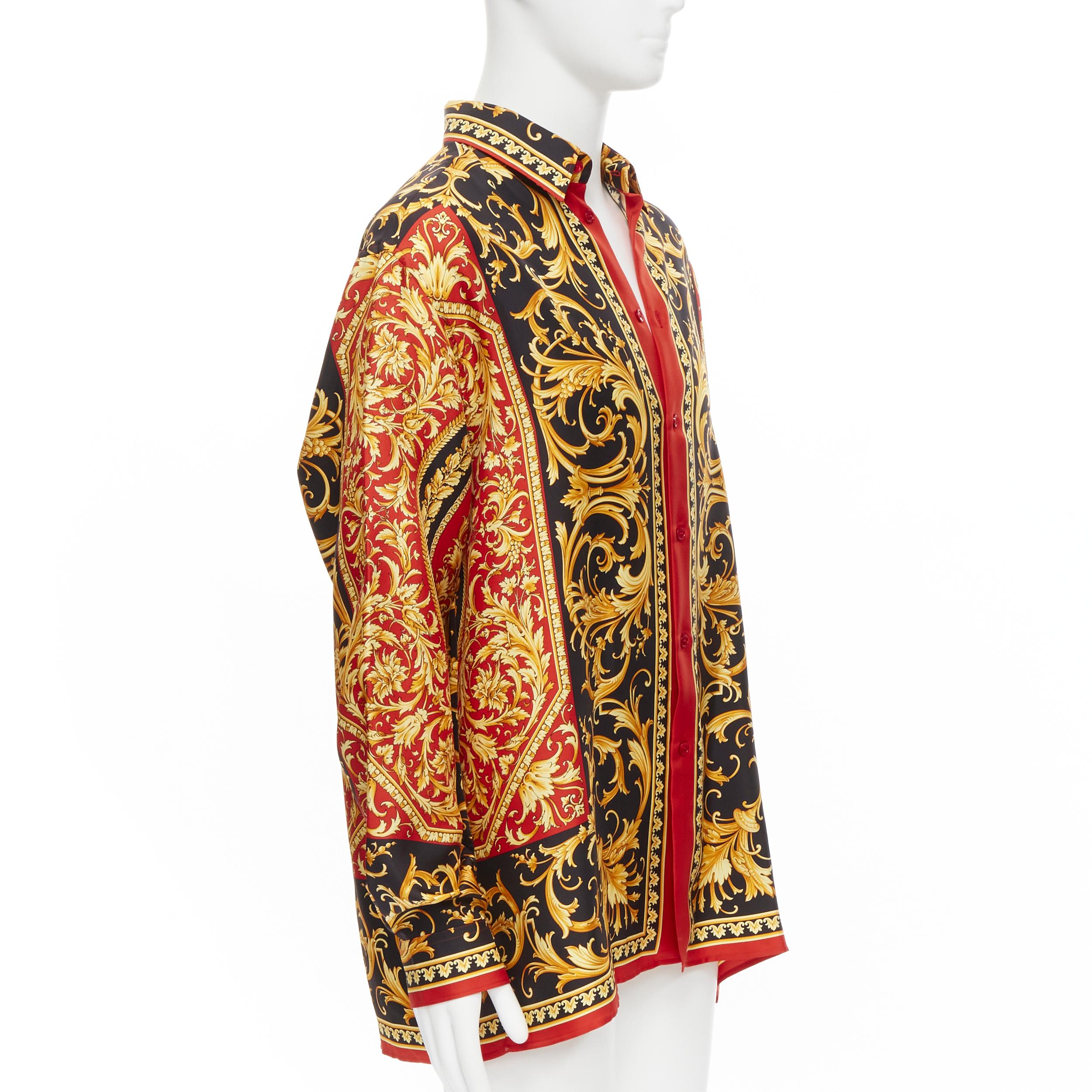 new VERSACE Le Pop Classique Royal Barocco black red gold silk shirt XL ...