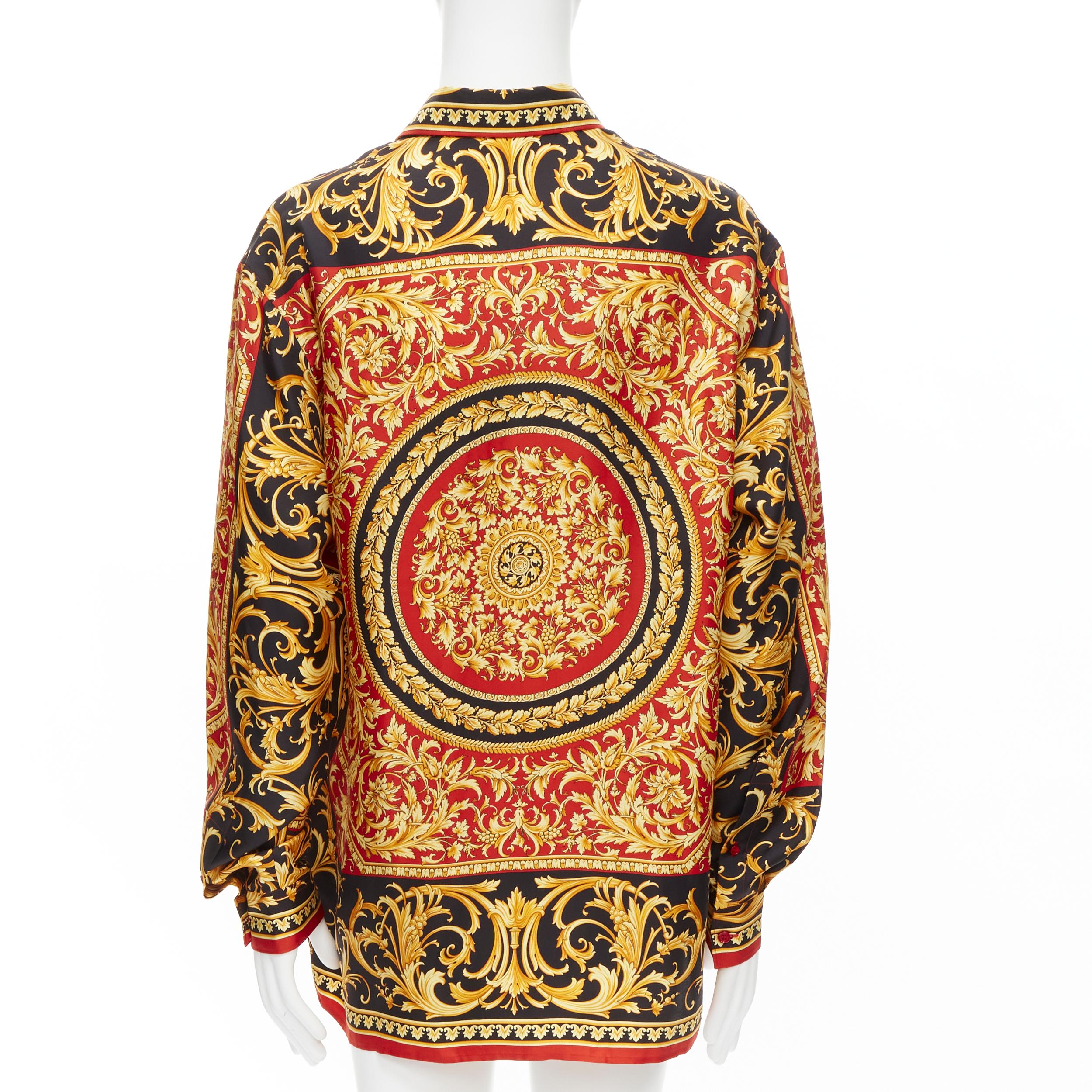 new VERSACE Le Pop Classique Royal Barocco black red gold silk shirt XL ...