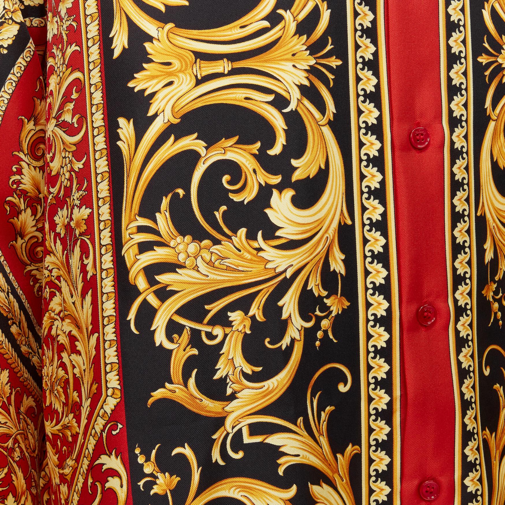 new VERSACE Le Pop Classique Royal Barocco black red gold silk shirt XL ...