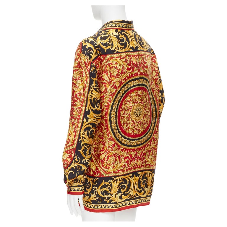 new VERSACE Le Pop Classique Royal Barocco black red gold silk shirt XL ...