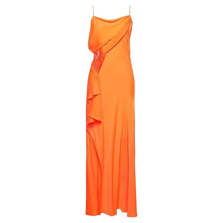 NEW VERSACE LONG ORANGE BEADED DRESS Size IT 40, 44 For Sale at 1stDibs