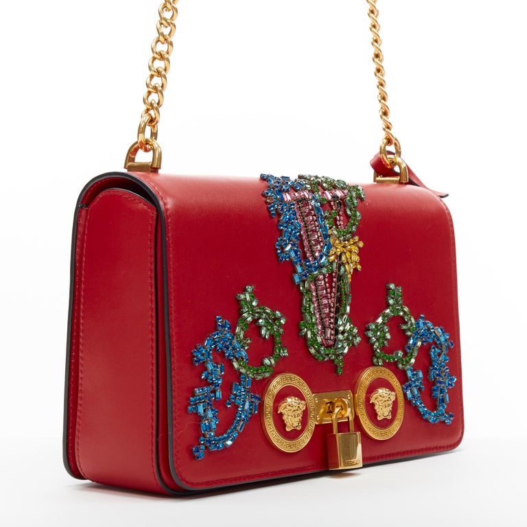 new VERSACE Medium Icon red baroque Virtus V crystal embellished Medusa ...