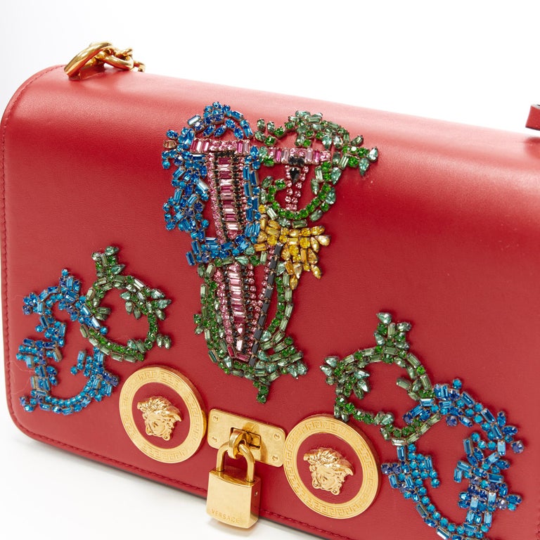 new VERSACE Medium Icon red baroque Virtus V crystal embellished Medusa ...