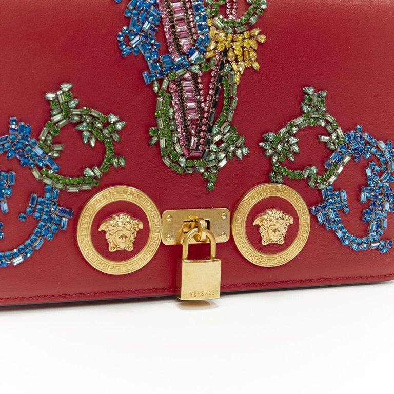 New VERSACE Medium Icon red baroque Virtus V crystal embellished Medusa ...