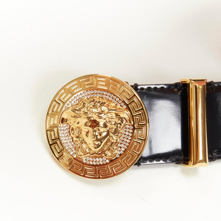 new VERSACE Medusa Biggie crystal gold Medallion coin leather belt ...