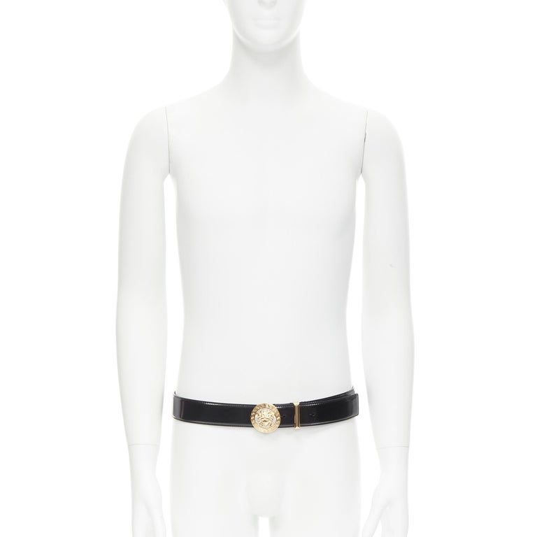 new VERSACE Medusa crystal gold Medallion coin black leather belt 90cm ...