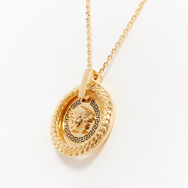 new VERSACE Medusa gold medallion coin Greca halo pendant short ...