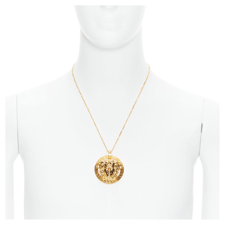 new VERSACE Medusa Greca coin medallion gold tone nickel short necklace ...