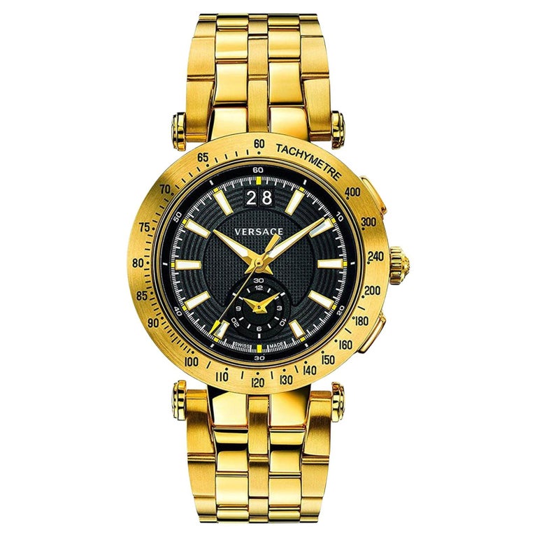 new VERSACE Men V-Race Sport Gold Black Face stainless steel quartz ...