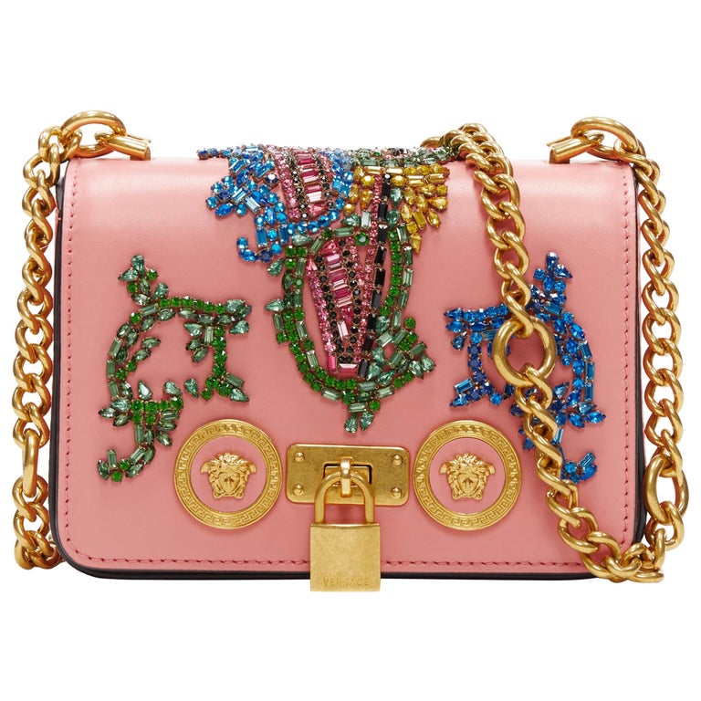 new VERSACE Mini Icon pink baroque Virtus V crystal embellished ...
