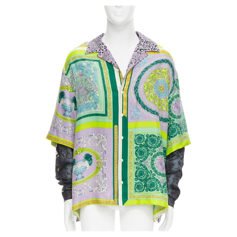 new VERSACE Mosaic Barocco Pop 100% silk green python double sleeve ...