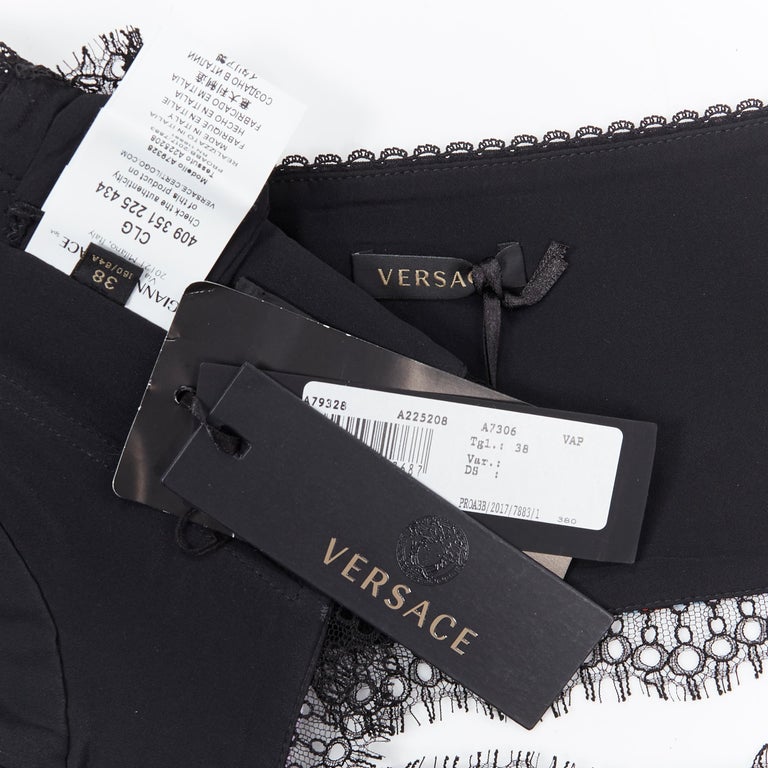 new VERSACE multi printed baroque cupid silk black lace strap bustier ...