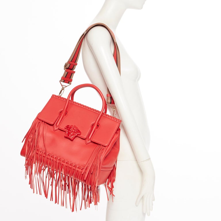 new VERSACE Palazzo Empire Fringe red calf leather Medusa flap shoulder ...