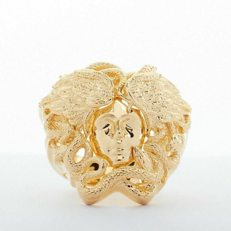 new VERSACE Palazzo Medusa snake head gold plated large statement ring ...