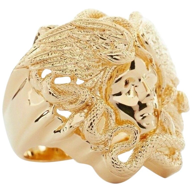 new VERSACE Palazzo Medusa snake head gold plated large statement ring ...