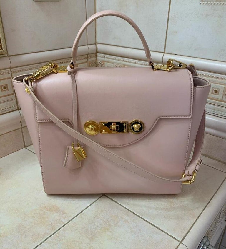 NEW VERSACE PINK LEATHER BAG with GOLD-TONE HARDWARE at 1stDibs