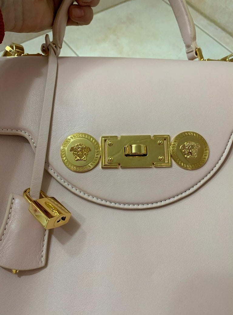 NEW VERSACE PINK LEATHER BAG with GOLD-TONE HARDWARE at 1stDibs