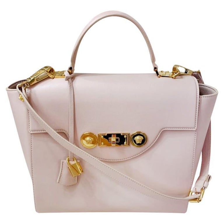 NEW VERSACE PINK LEATHER BAG with GOLD-TONE HARDWARE at 1stDibs