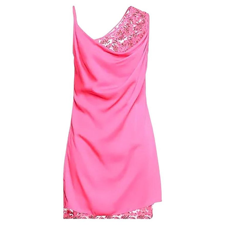 NEW VERSACE PINK MINI BEADED DRESS Size IT 38 - 2 For Sale at 1stDibs