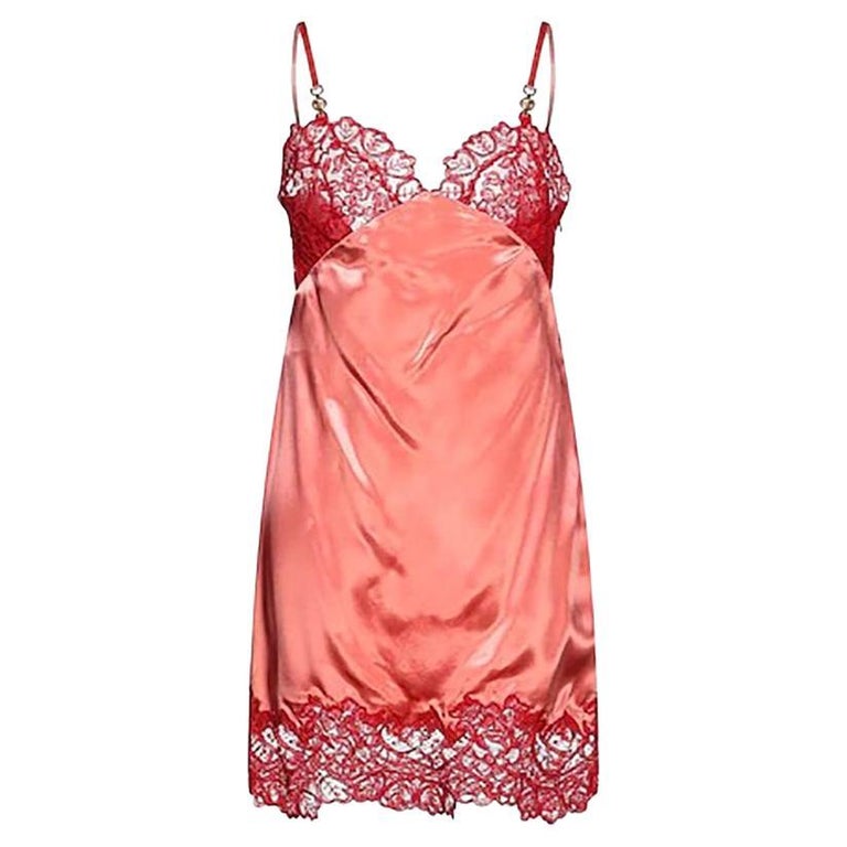 NEW VERSACE PINK SATIN and LACE MINI DRESS Size IT 38, 40 For Sale at ...