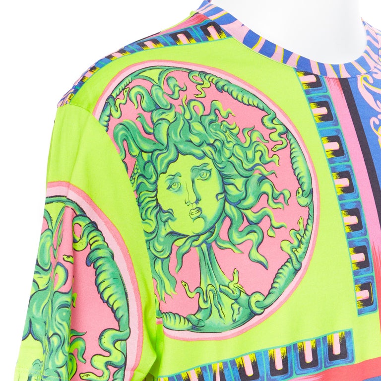 new VERSACE Pop Foulard 100% cotton neon Medusa graphic print t-shirt ...