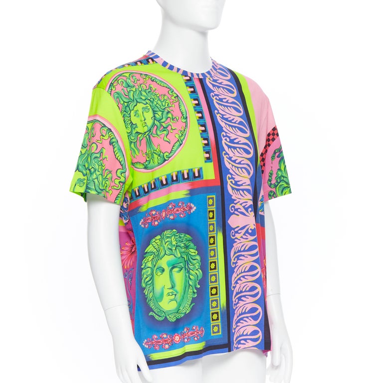 new VERSACE Pop Foulard 100% cotton neon Medusa graphic print t-shirt ...