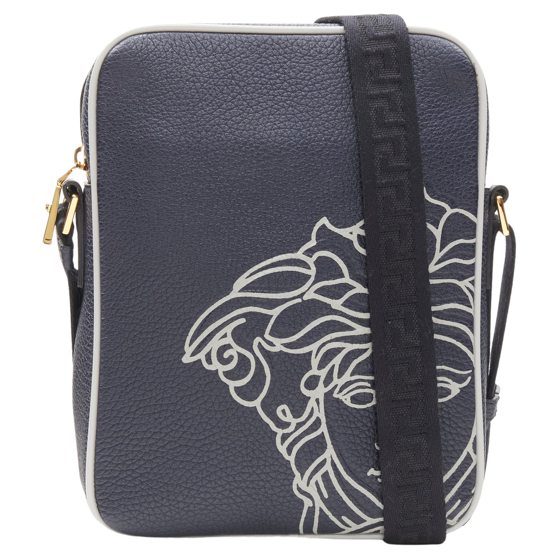 new VERSACE soft calkskin leather gold studded Medusa top zip pillow ...