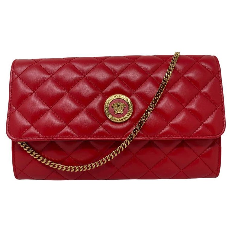 NEW Versace Red Medusa Head Quilted Leather Wallet on Chain Crossbody ...