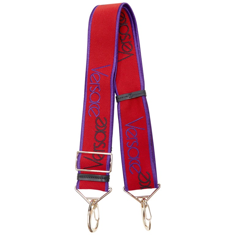 new VERSACE red purple 90's logo embroidered adjustable shoulder bag ...