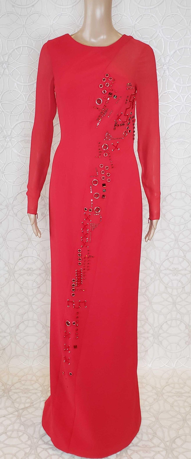 NEW VERSACE RED SILK EMBELLISHED GOWN with LONG SLEEVES For Sale at ...