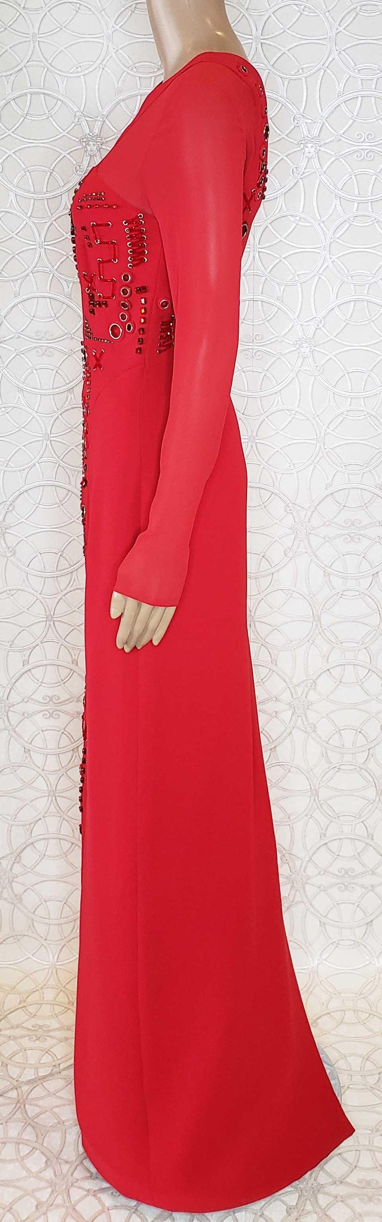 NEW VERSACE RED SILK EMBELLISHED GOWN with LONG SLEEVES For Sale at ...