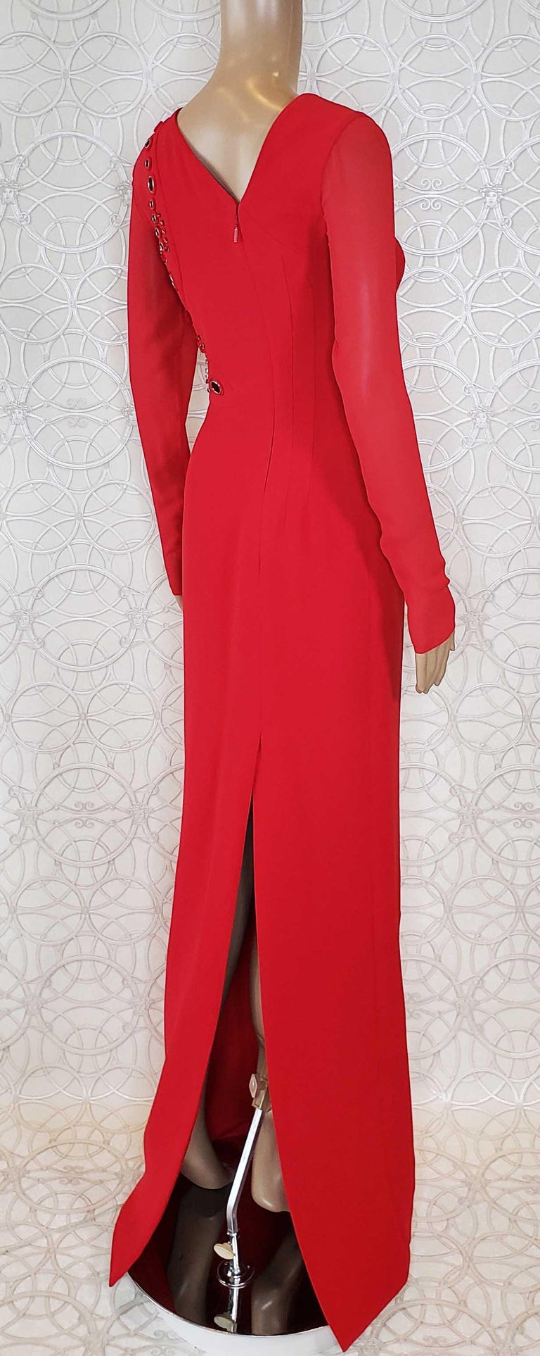 NEW VERSACE RED SILK EMBELLISHED GOWN with LONG SLEEVES For Sale at ...