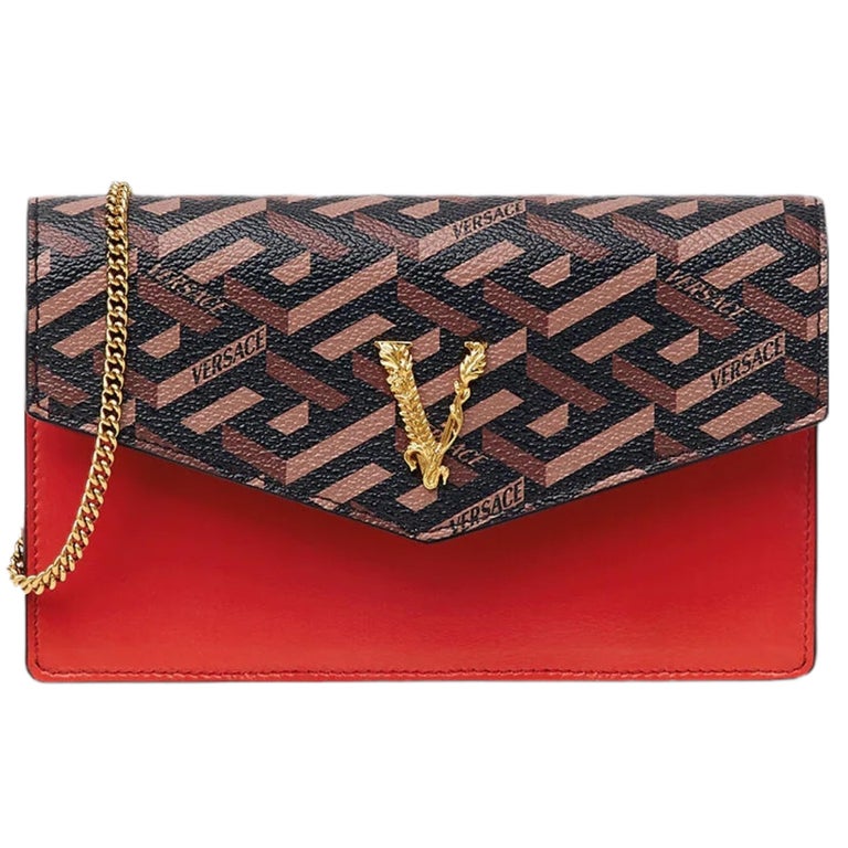 NEW Versace Red Virtus La Greca Monogram Leather Crossbody Bag For Sale ...
