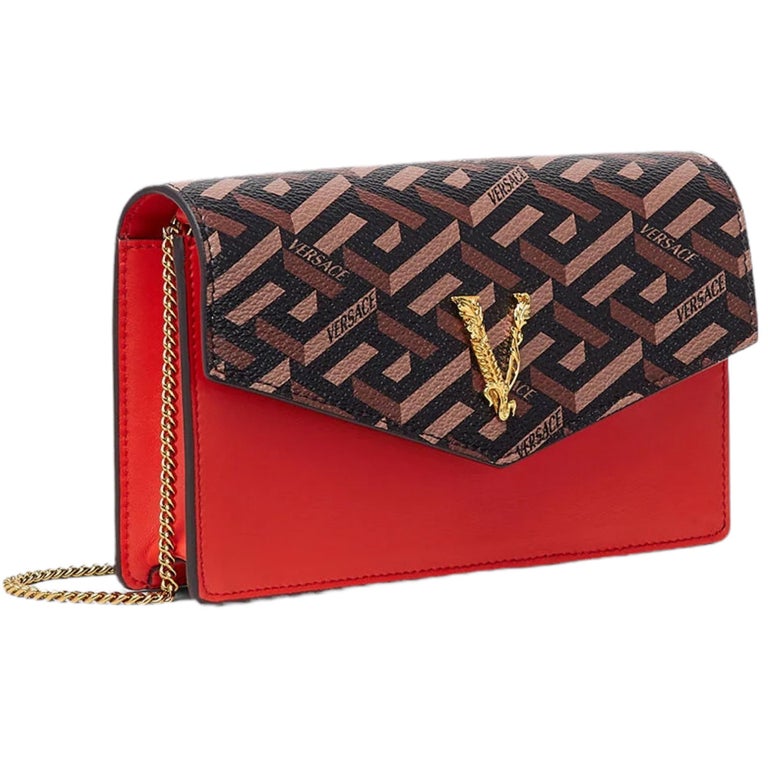 NEW Versace Red Virtus La Greca Monogram Leather Crossbody Bag For Sale ...