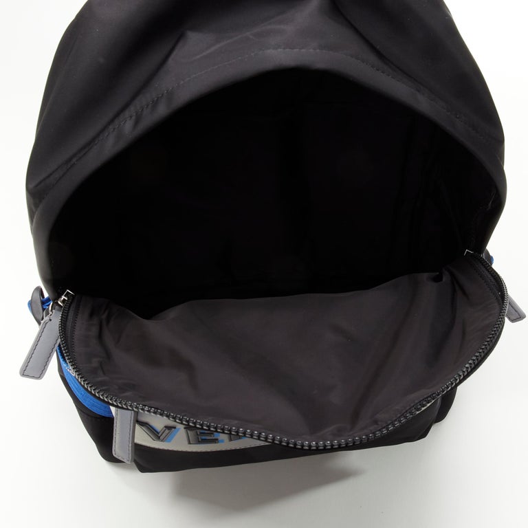 new VERSACE Reflective Logo black nylon blue Greca nylon strap backpack ...