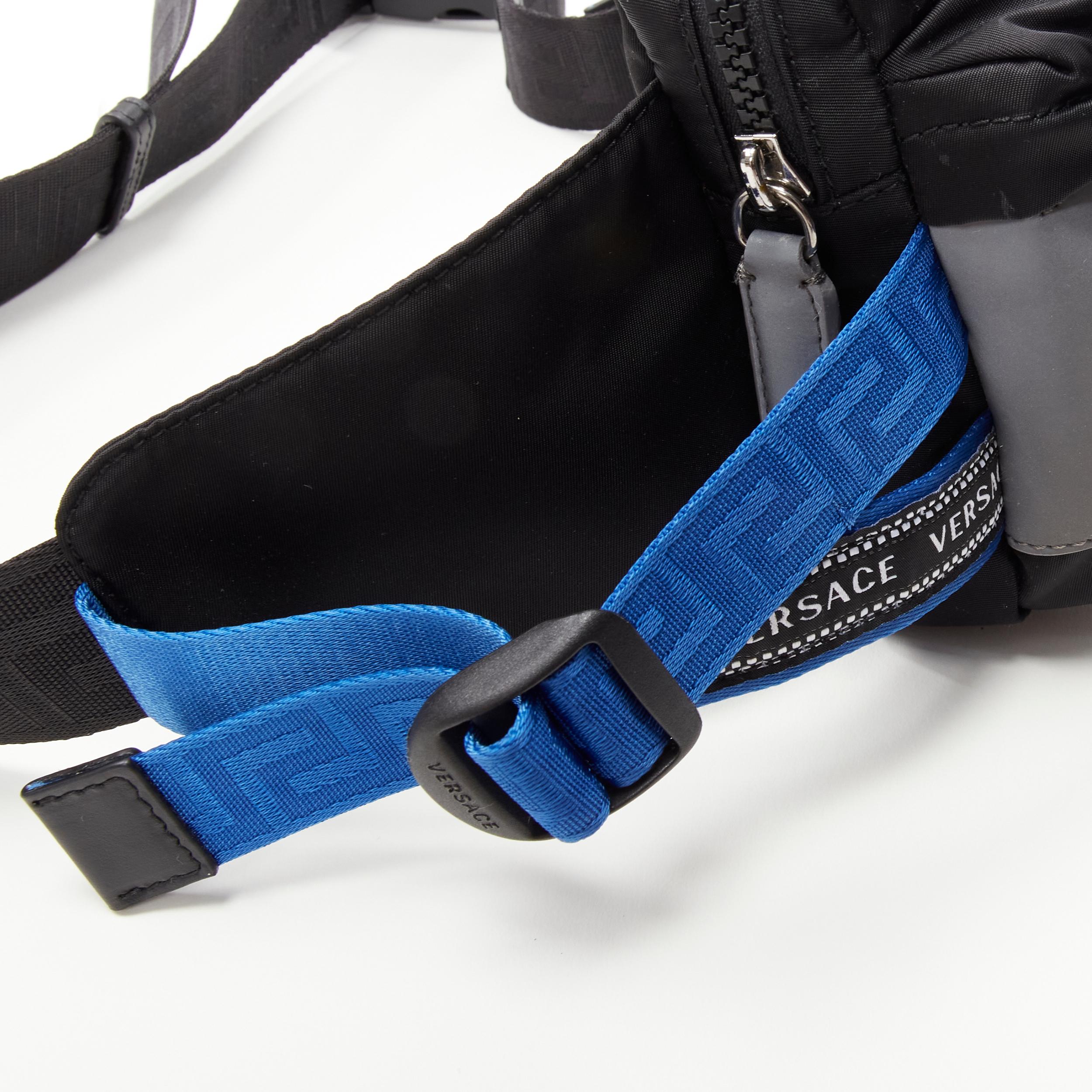new VERSACE reflective logo black nylon Greca strap crossbody belt ...