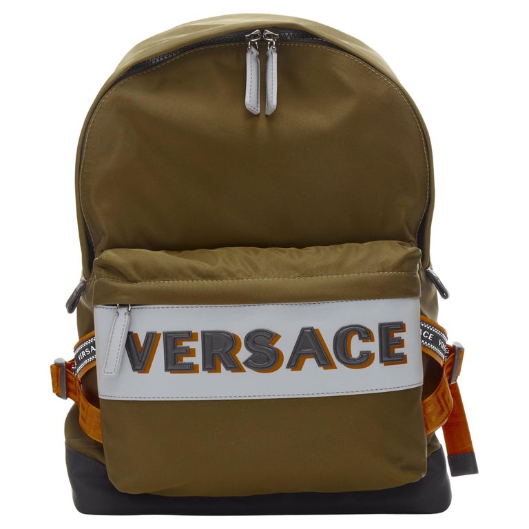 new VERSACE Reflective Logo green nylon orange Greca strap backpack For ...