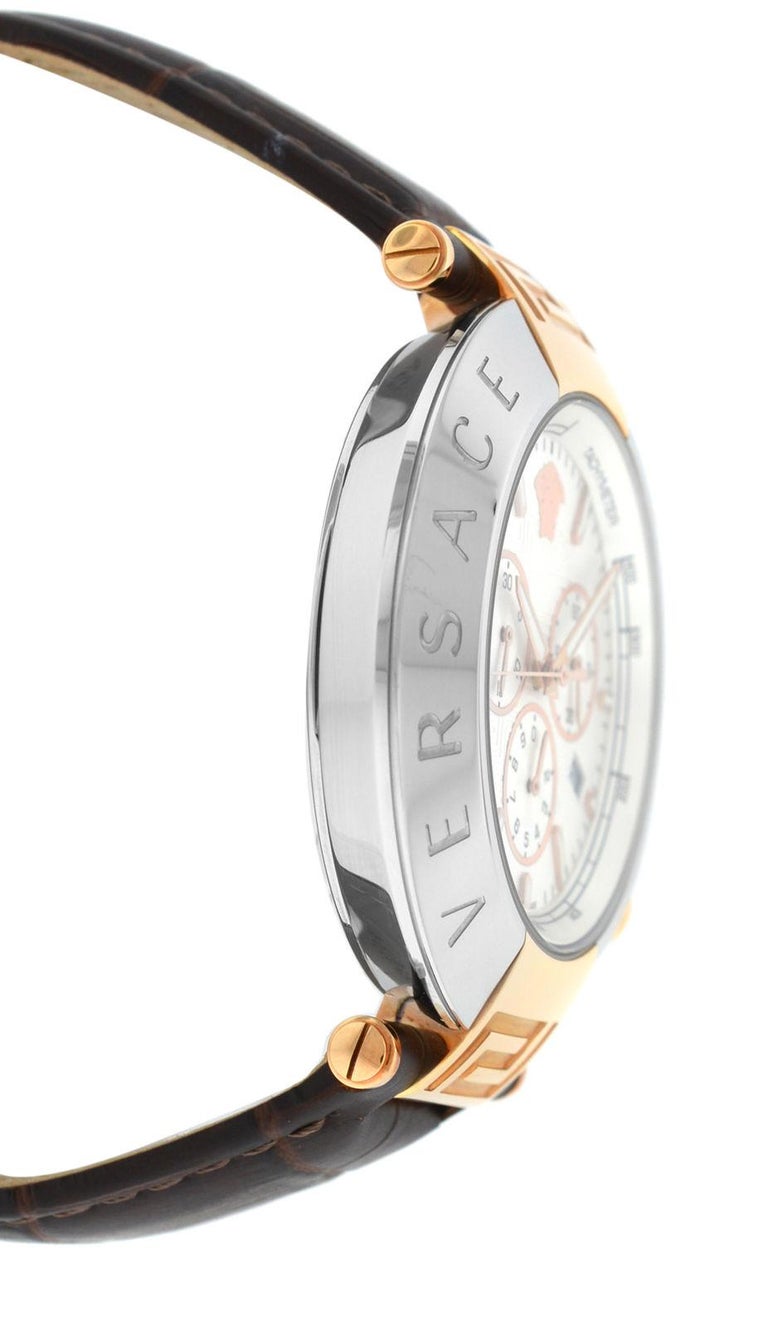 New Versace Reve Steel Gold Tone XL Quartz Chrono Date Watch For Sale ...