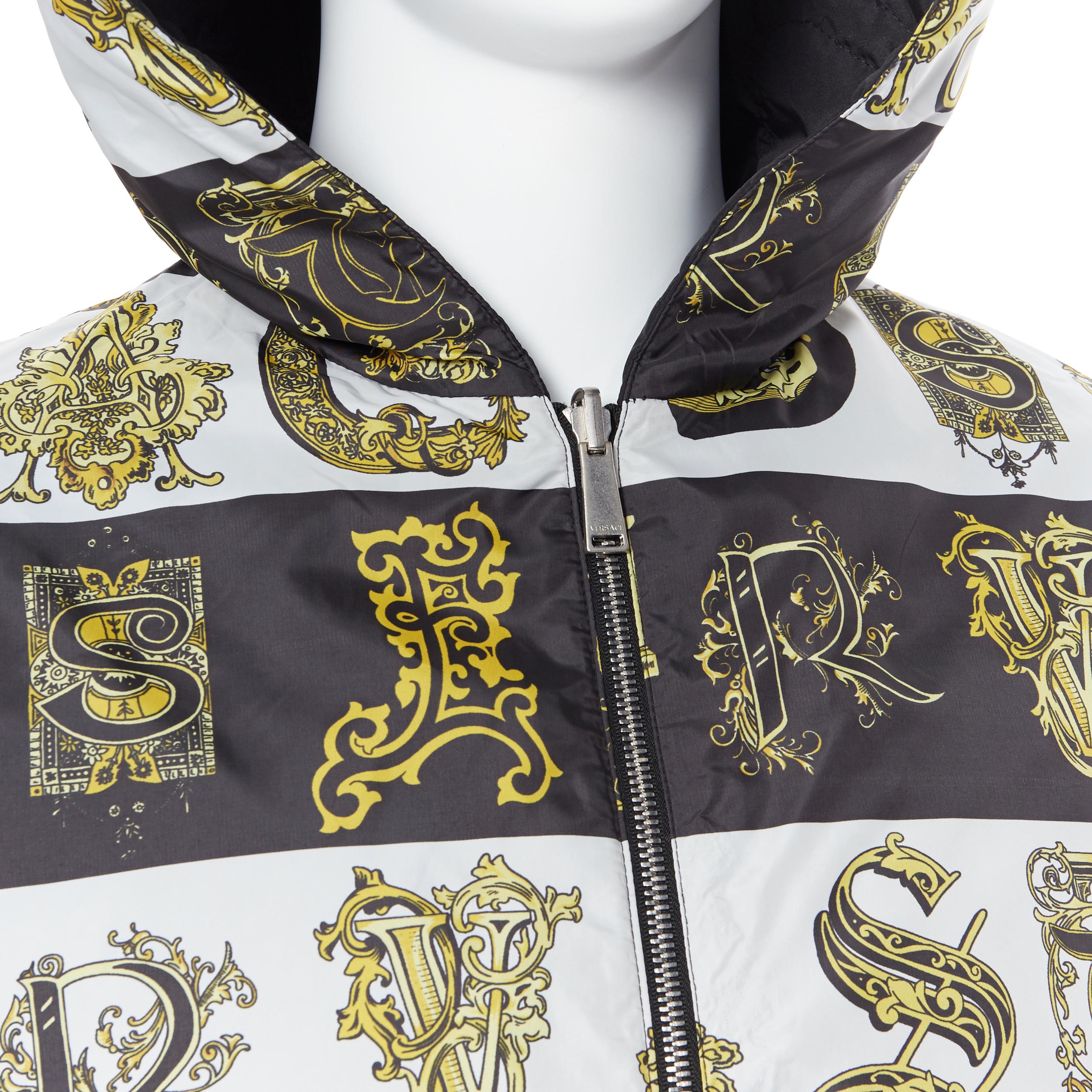 new VERSACE Reversible Baroque Alphabet gold black nylon quilted jacket ...