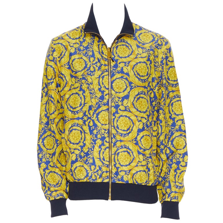 new VERSACE Reversible gold blue royal baroque windbreaker wool jacket ...
