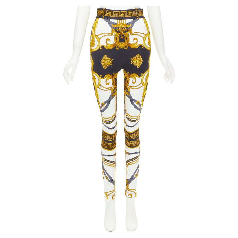 new VERSACE Rodeo Barocco black gold baroque harness print stretch ...