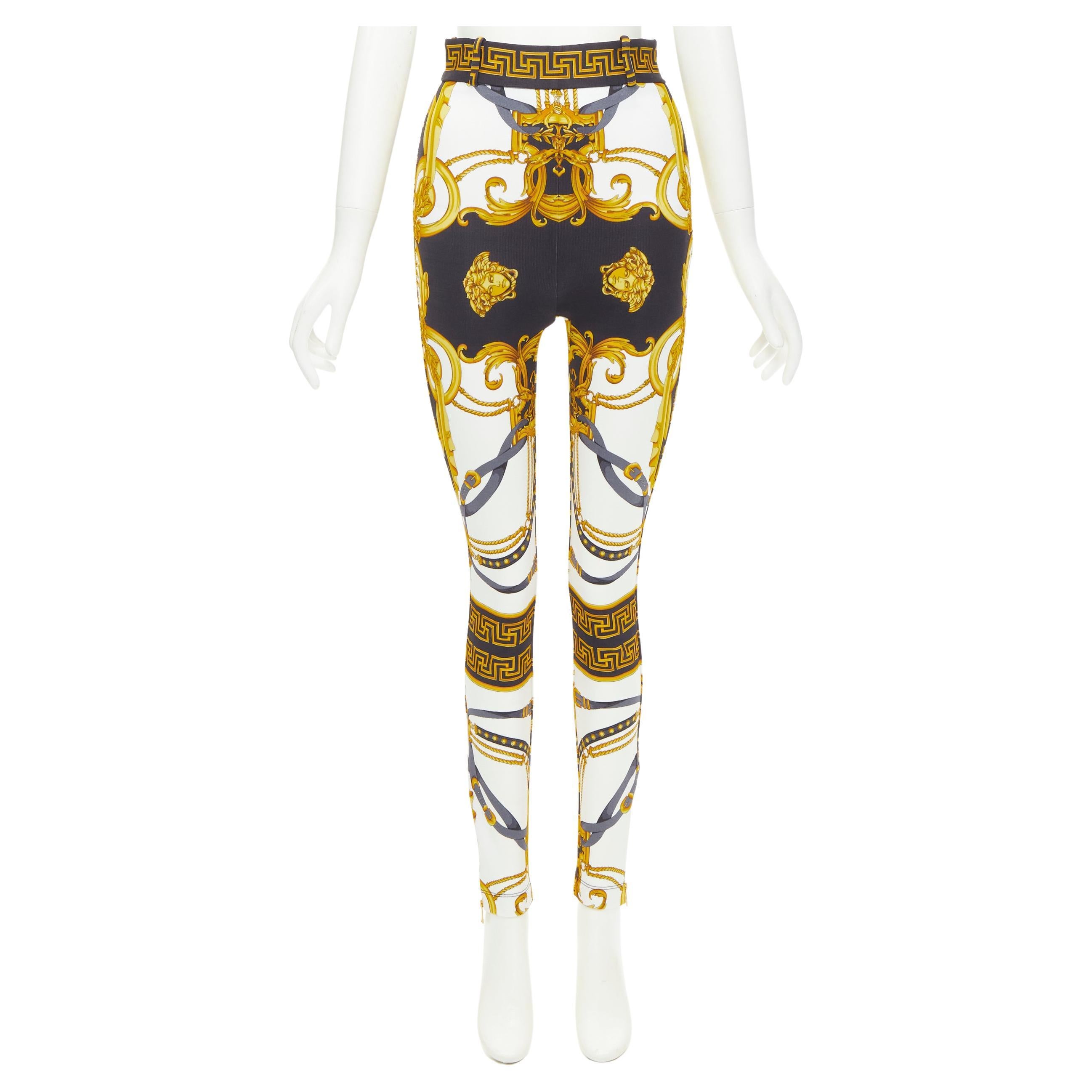 new VERSACE Rodeo Barocco black gold baroque harness stretch pants S ...
