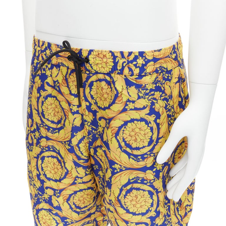 new VERSACE Royal Barocco blue gold floral drawstring swim nylon shorts ...