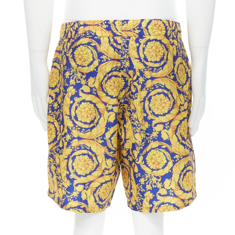 new VERSACE Royal Barocco blue gold floral drawstring swim nylon shorts ...