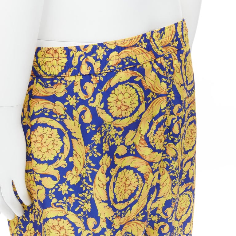 new VERSACE Royal Barocco blue gold floral drawstring swim nylon shorts ...