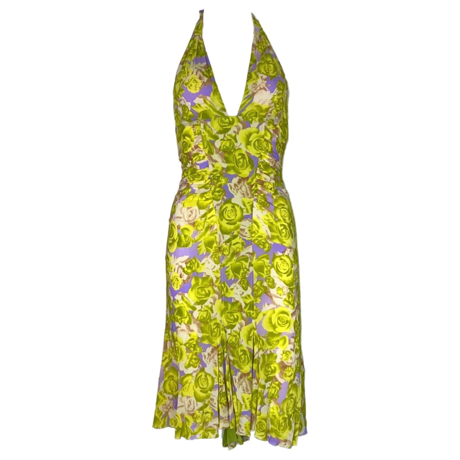 Versace Lemon Plunge Silk Bodycon Dress at 1stDibs
